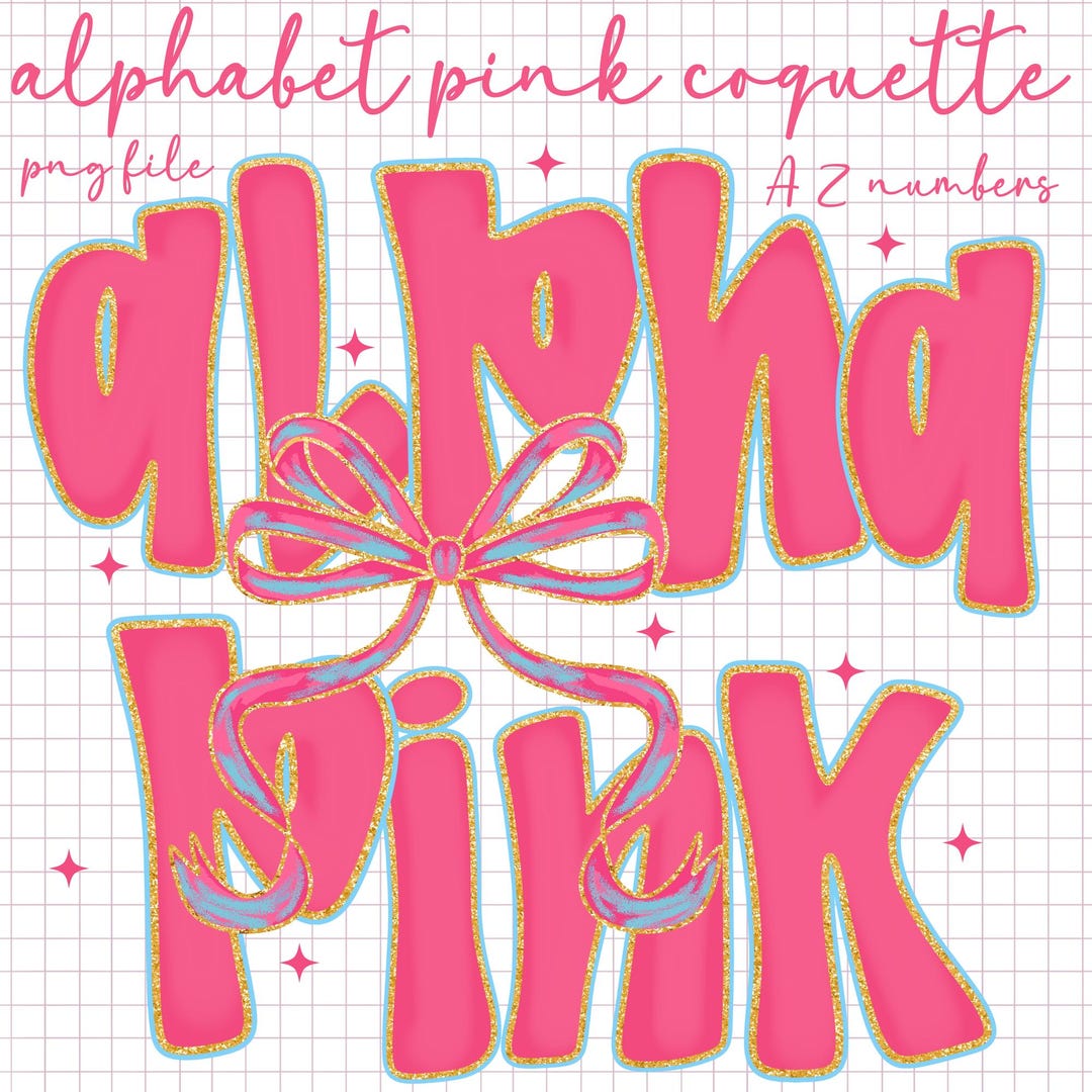 Pink & Gold Alphabet PNG: Preppy Bow Letters (digital Download) - Etsy
