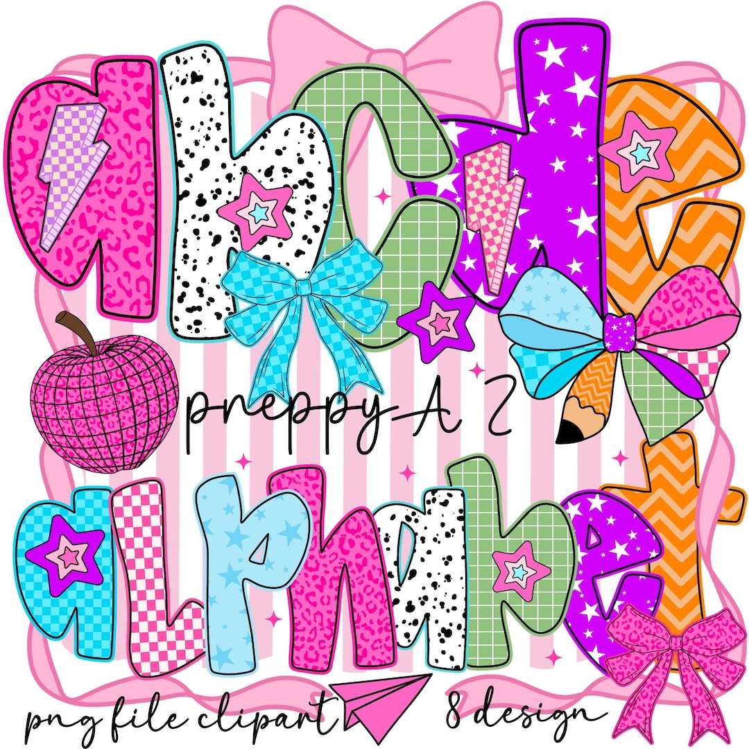 Preppy Doodle Alphabet PNG: Hand-drawn Summer Letters Clipart (digital ...