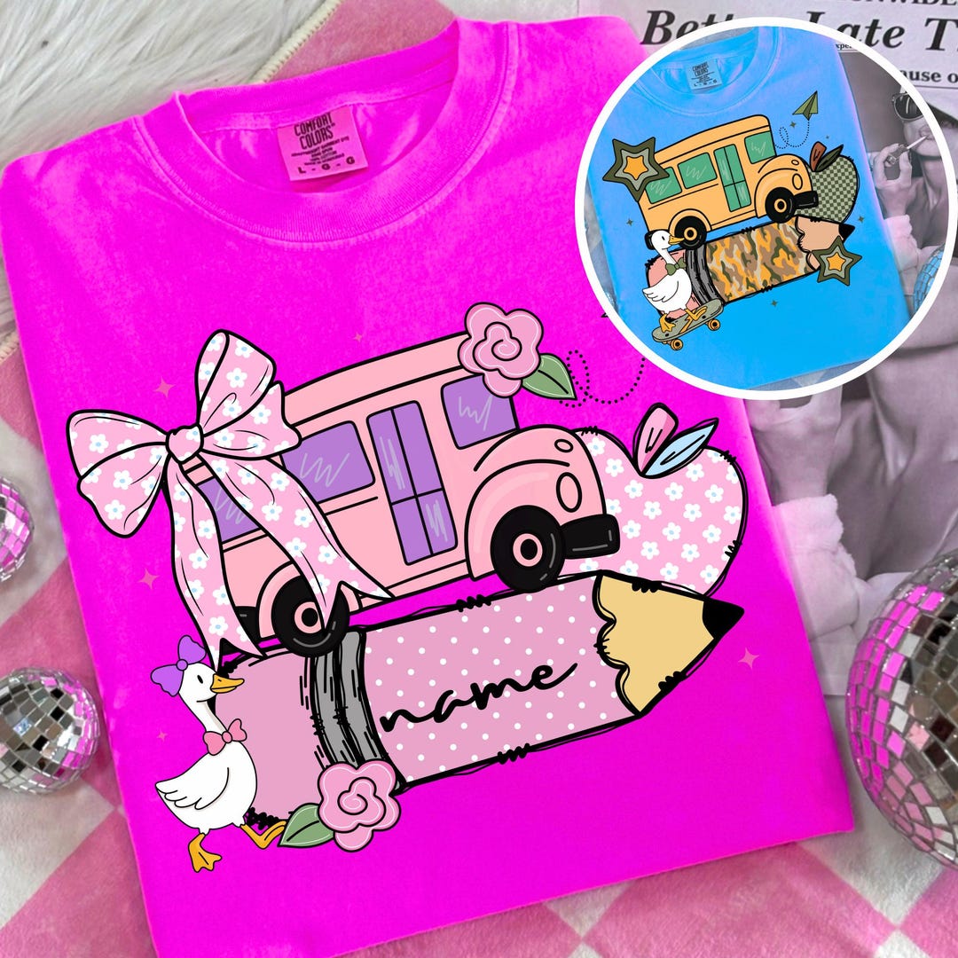 Preppy School Girl PNG | Bow School Bus & Custom Name (digital Download ...