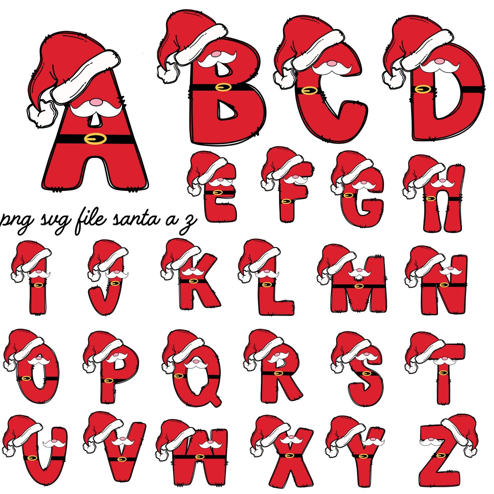 Santa Claus Alphabet PNG: Christmas Doodle Font (digital Download ...