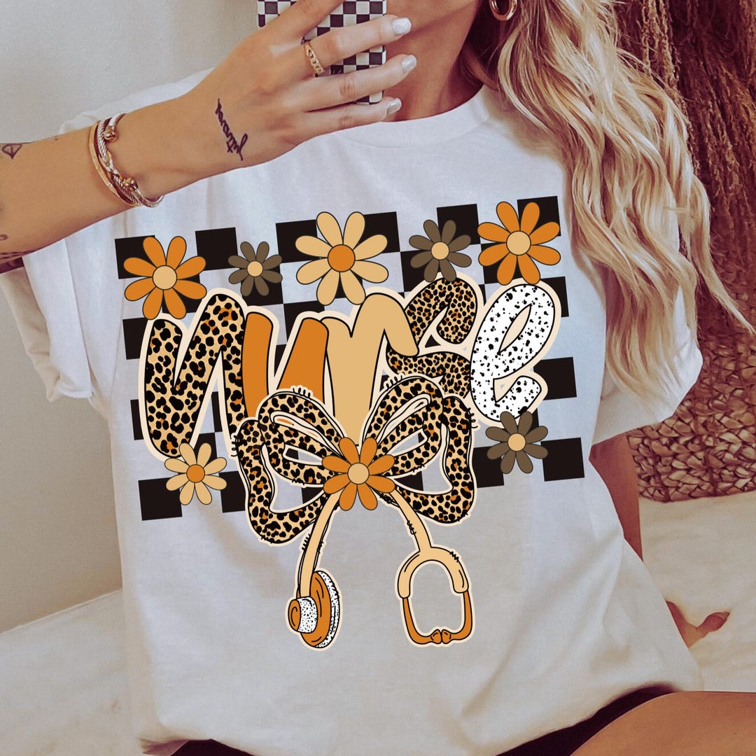 Leopard Preppy Nurse Floral Design (PNG, PDF) - Etsy
