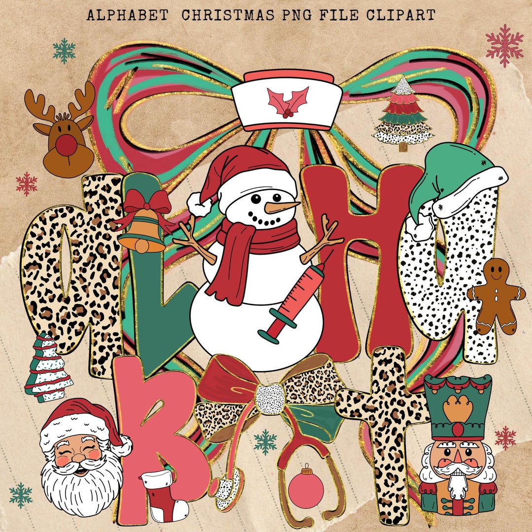 Retro Christmas Alphabet PNG: Holiday Letter Clipart (digital Download ...