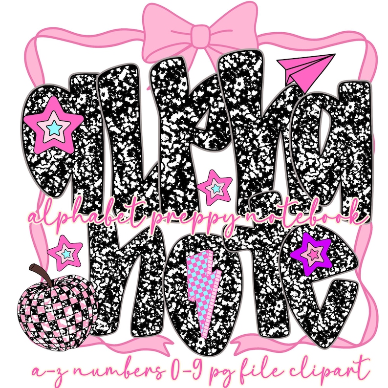 Preppy Alphabet PNG: Retro Floral Letters, Notebook Clipart (digital ...