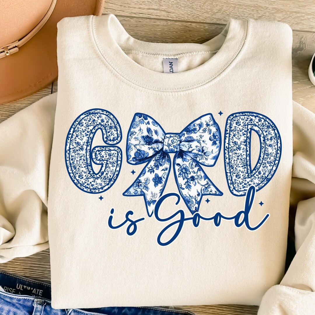 God is Good, Blue Chinoiserie PNG, Flirty Bow PNG, Digital Religious ...