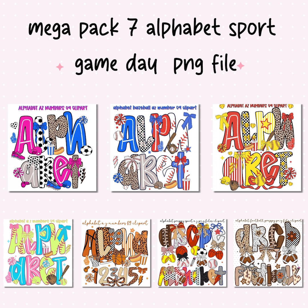 Varsity Sports Alphabet PNG Bundle: College Font Clipart (digital ...