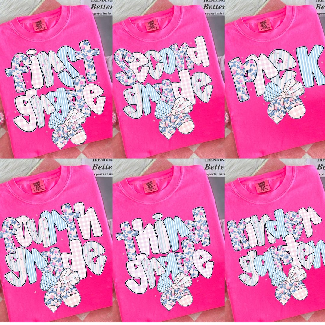 Preppy Floral Back-to-school PNG Bundle: First Grade Design (digital ...