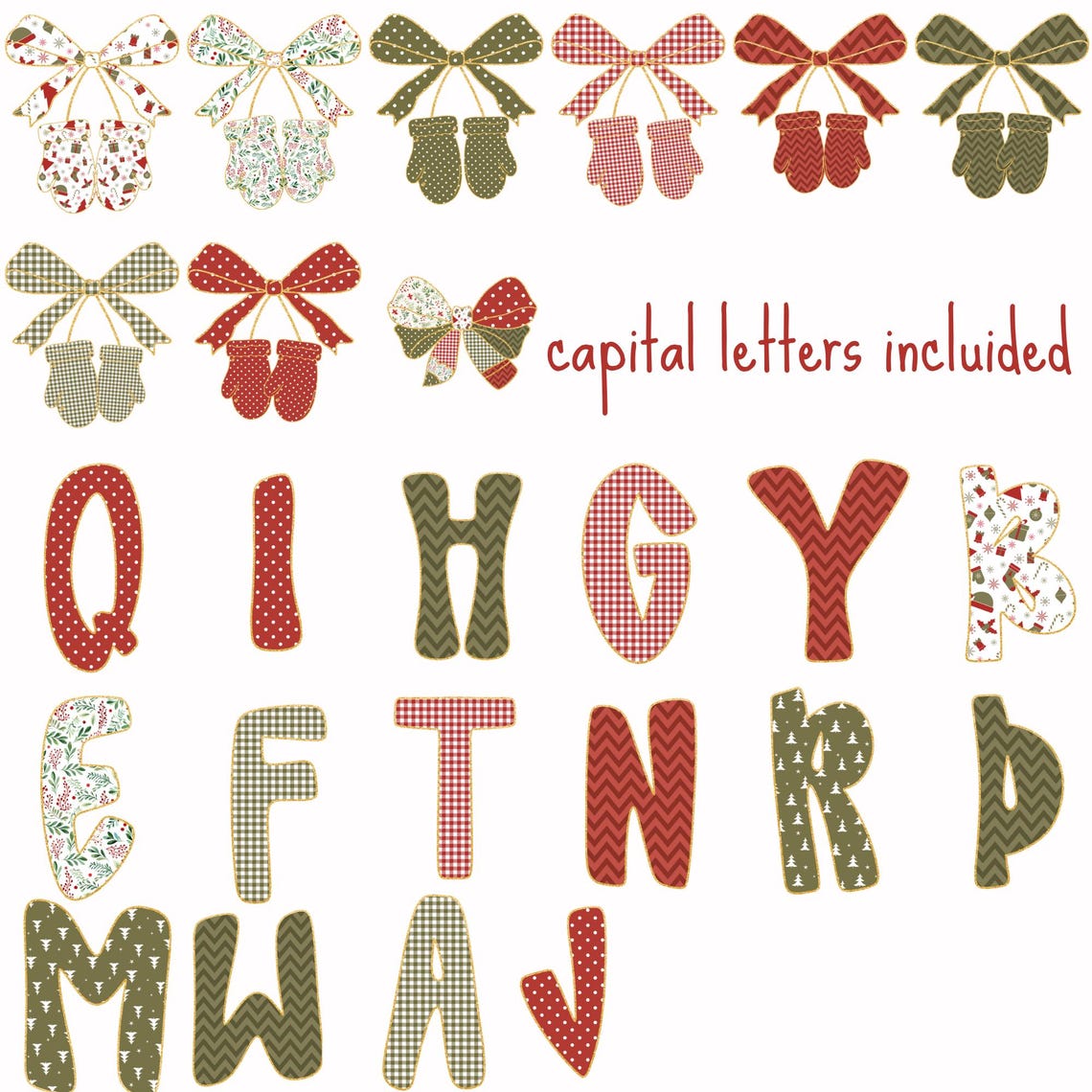Christmas Alphabet PNG: Preppy Green & Red Holly Letters (digital ...
