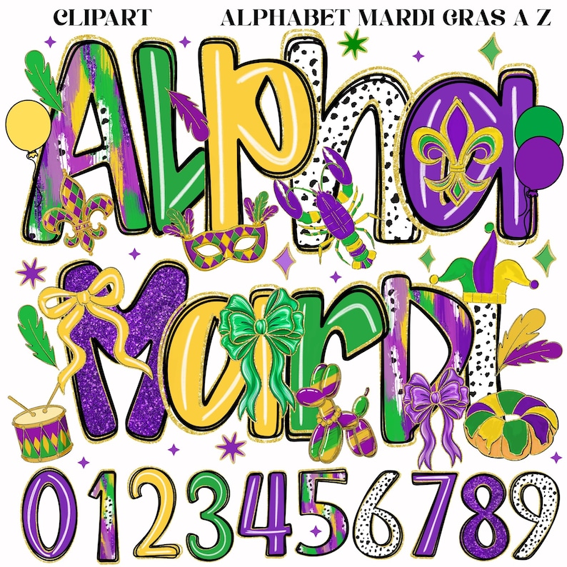 Mardi Gras Alphabet PNG Glitter | Fleur De Lis Coquette PNG | Louisiana ...
