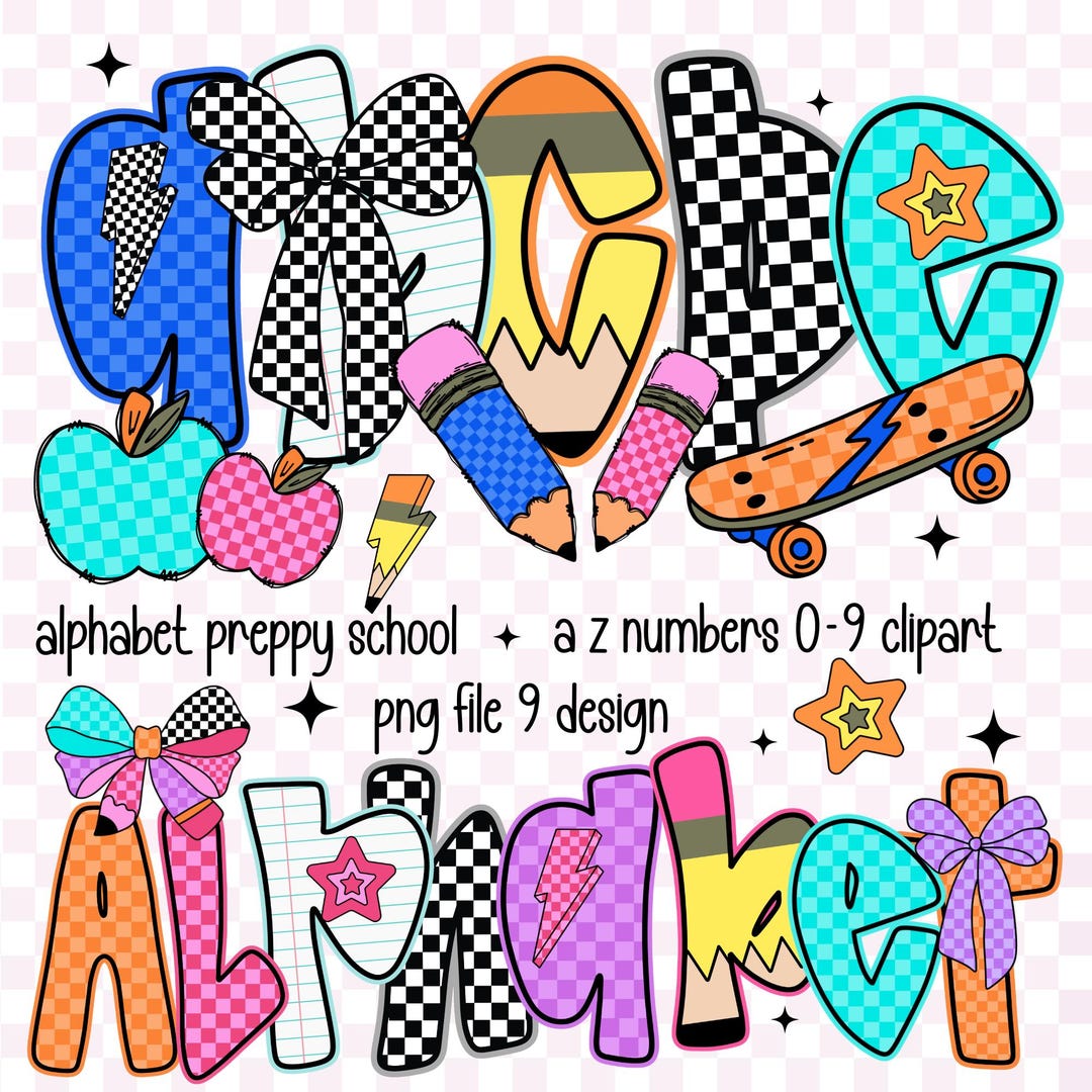 Preppy Doodle Alphabet PNG: Hand-drawn Back-to-school Letters (digital ...