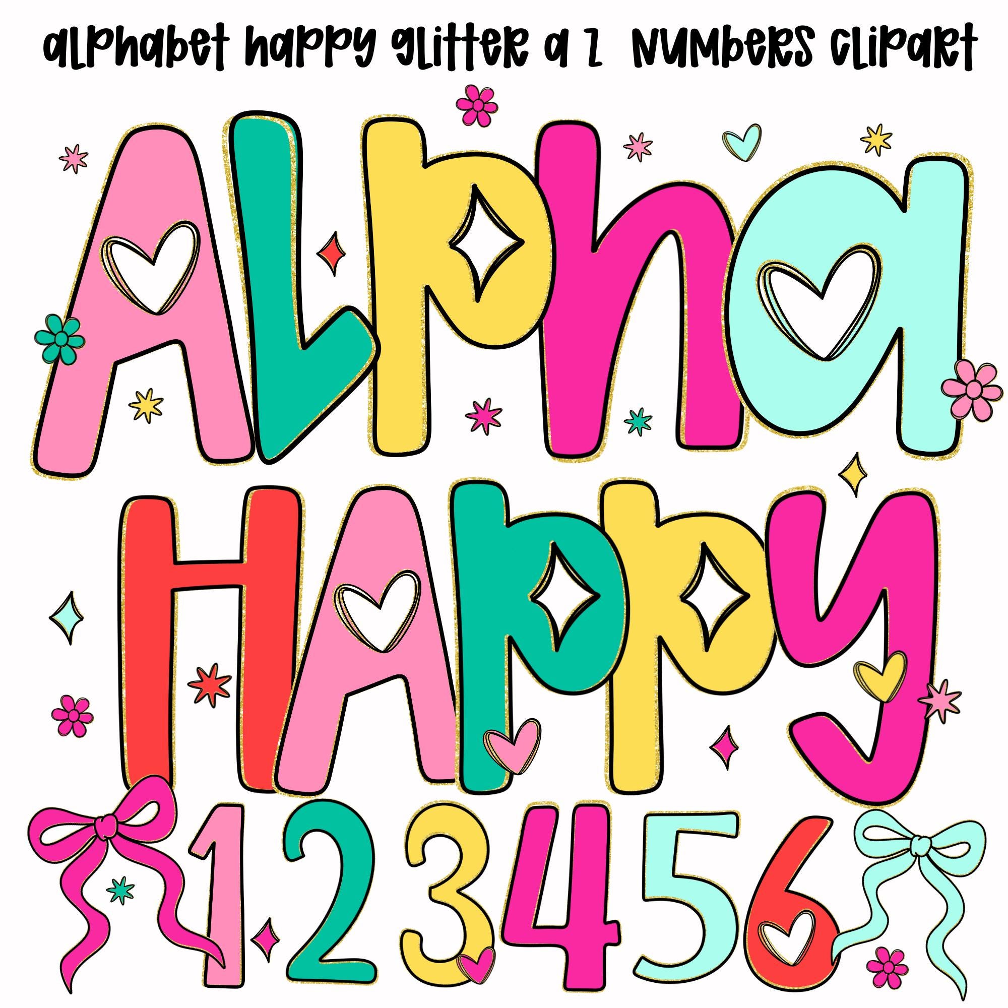 Retro Preppy Alphabet PNG Bundle | Pastel Letters & Numbers | Cheerful ...