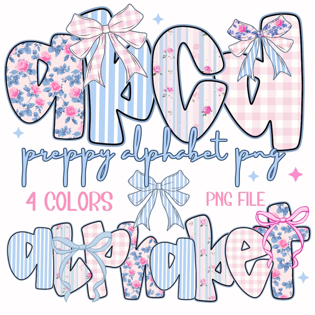 Preppy Retro Floral Alphabet PNG Grandmillennial, Preppy Floral ...