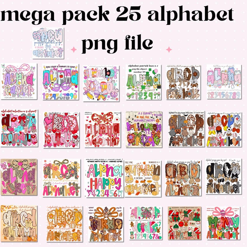 Mega Alphabet PNG Bundle – Holiday & School Clipart (digital Download ...