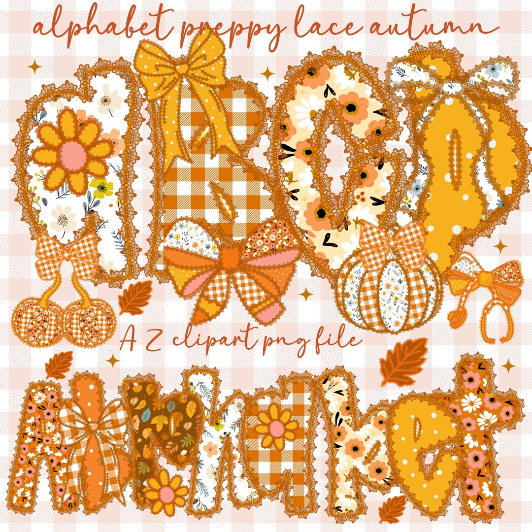 Preppy Lace Autumn Alphabet: Girly PNG Font (digital Download) - Etsy