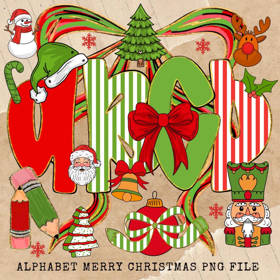 Retro Christmas Alphabet PNG: Green & Red Clipart (digital Download) - Etsy