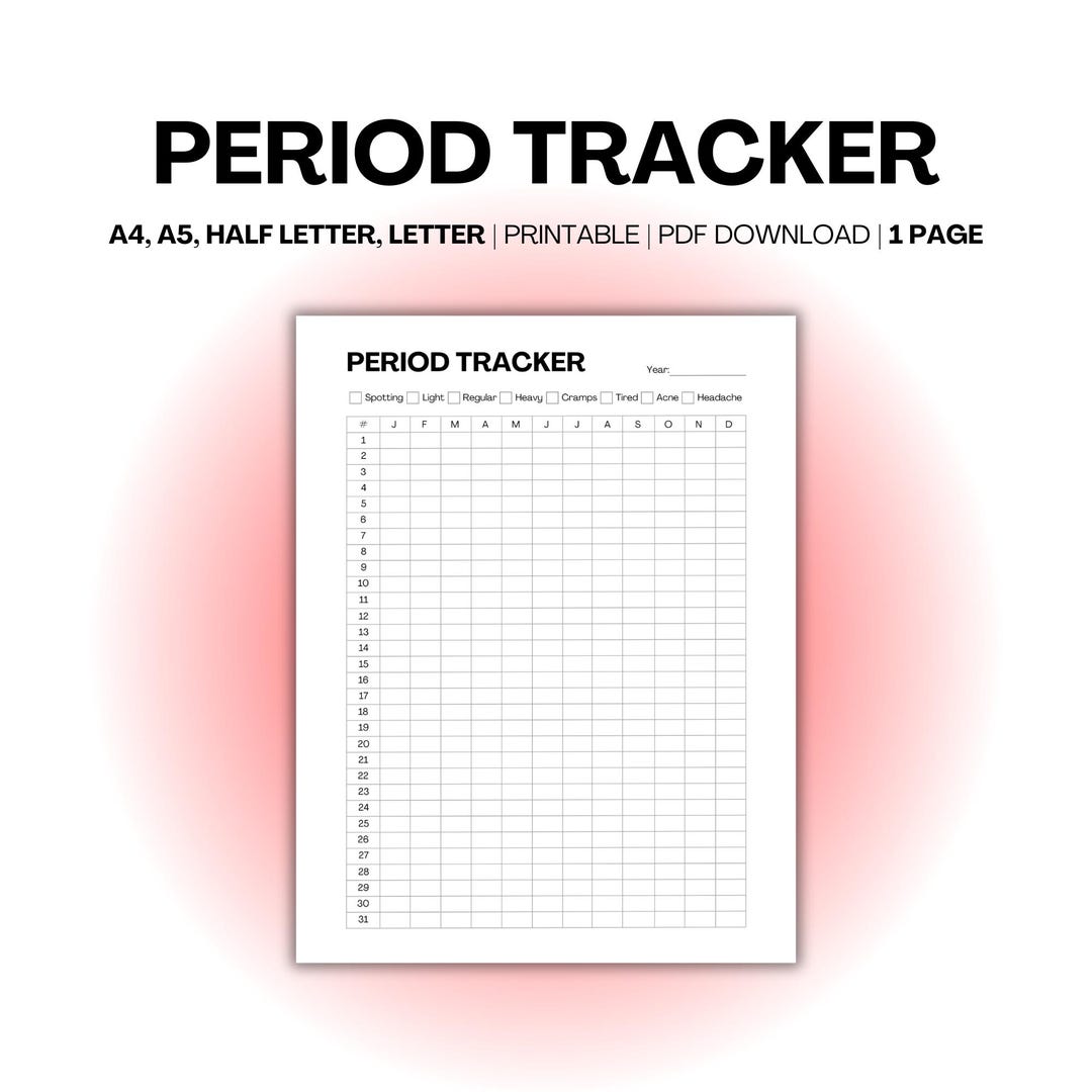 Period Tracker Template, Menstrual Cycle Tracker, Yearly Tracker ...