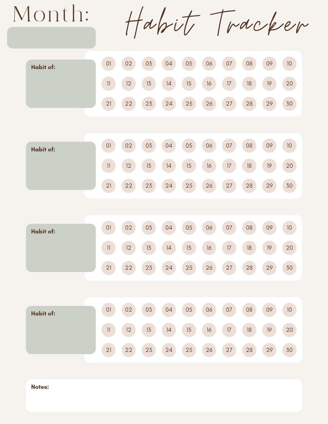 Monthly Habit Tracker That Promotes a Healthy Lifestyle, Organization ...