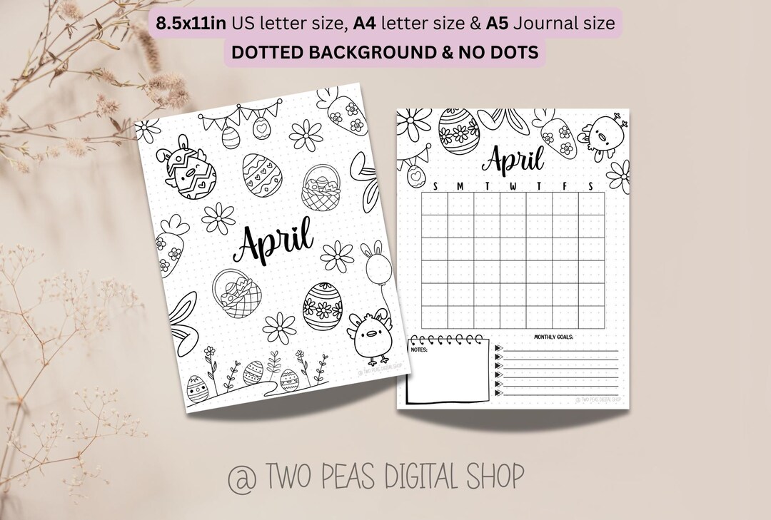 April Calendar and Cover Page PRINTABLE, Digital PDF Download, Journal ...