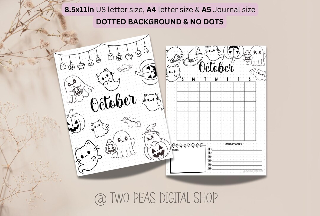 October Calendar & Cover Page Printable Planner, Digital PDF Download ...