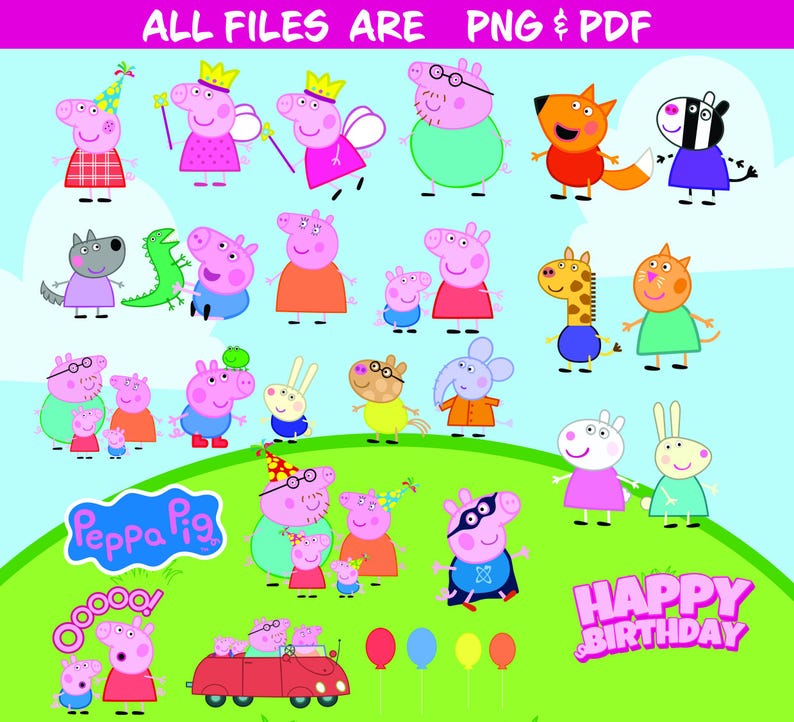 Peppa Pig PNG & PDF Bundle, Peppa Pig Clipart, Cartoon Pig, Peppa Party ...