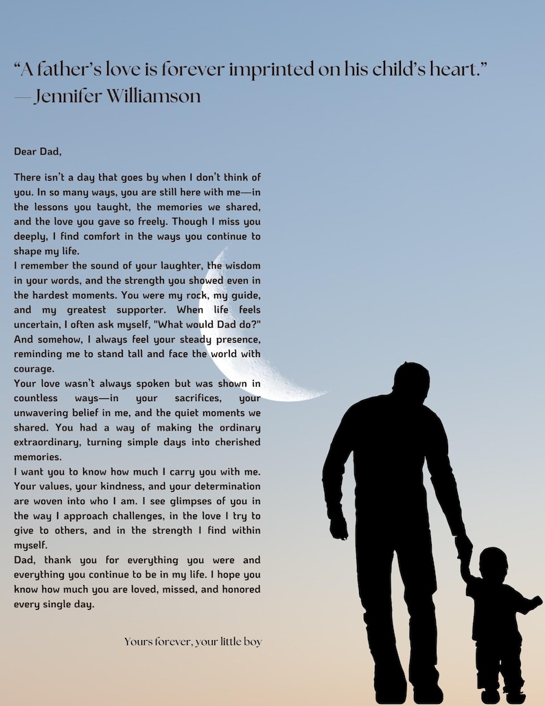 In Loving Memory of Dad - Printable Memorial Letter From Son - Etsy