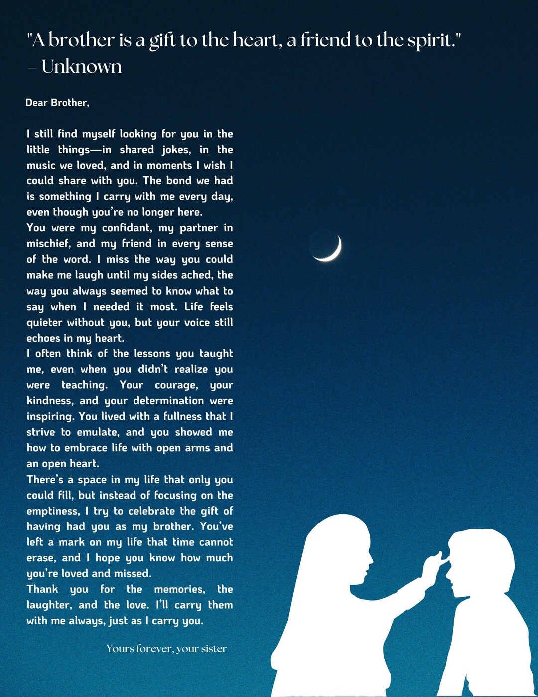 Heartfelt Memorial Letter to a Brother - Poignant Tribute Keepsake for ...