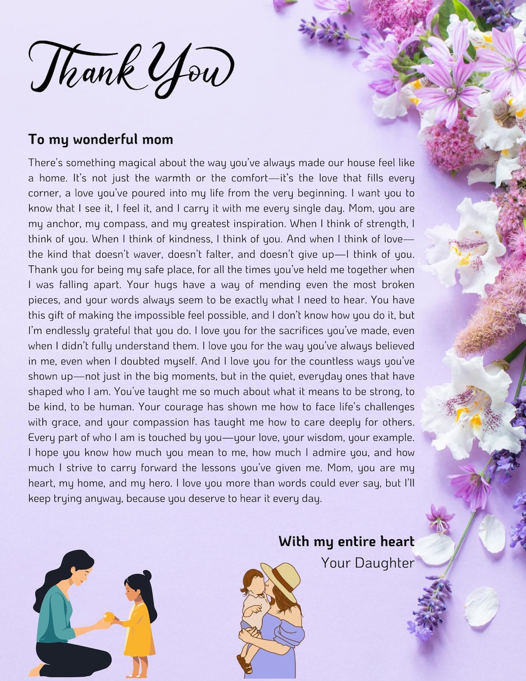 Heartfelt Thank-you Letter for Mom From a Grateful Daughter- Printable ...