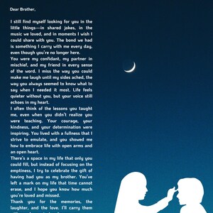 Heartfelt Memorial Letter to a Brother - Poignant Tribute Keepsake for ...