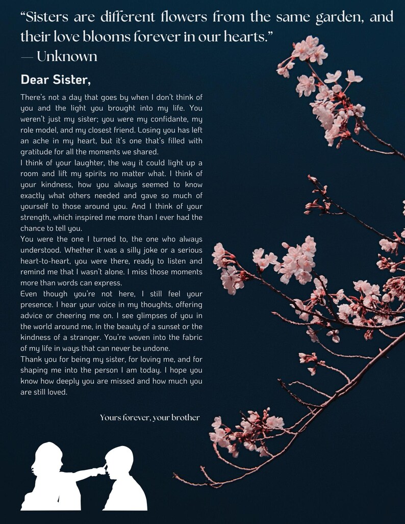 Memorial Letter for a Sister - Brother's Tribute Download - Etsy