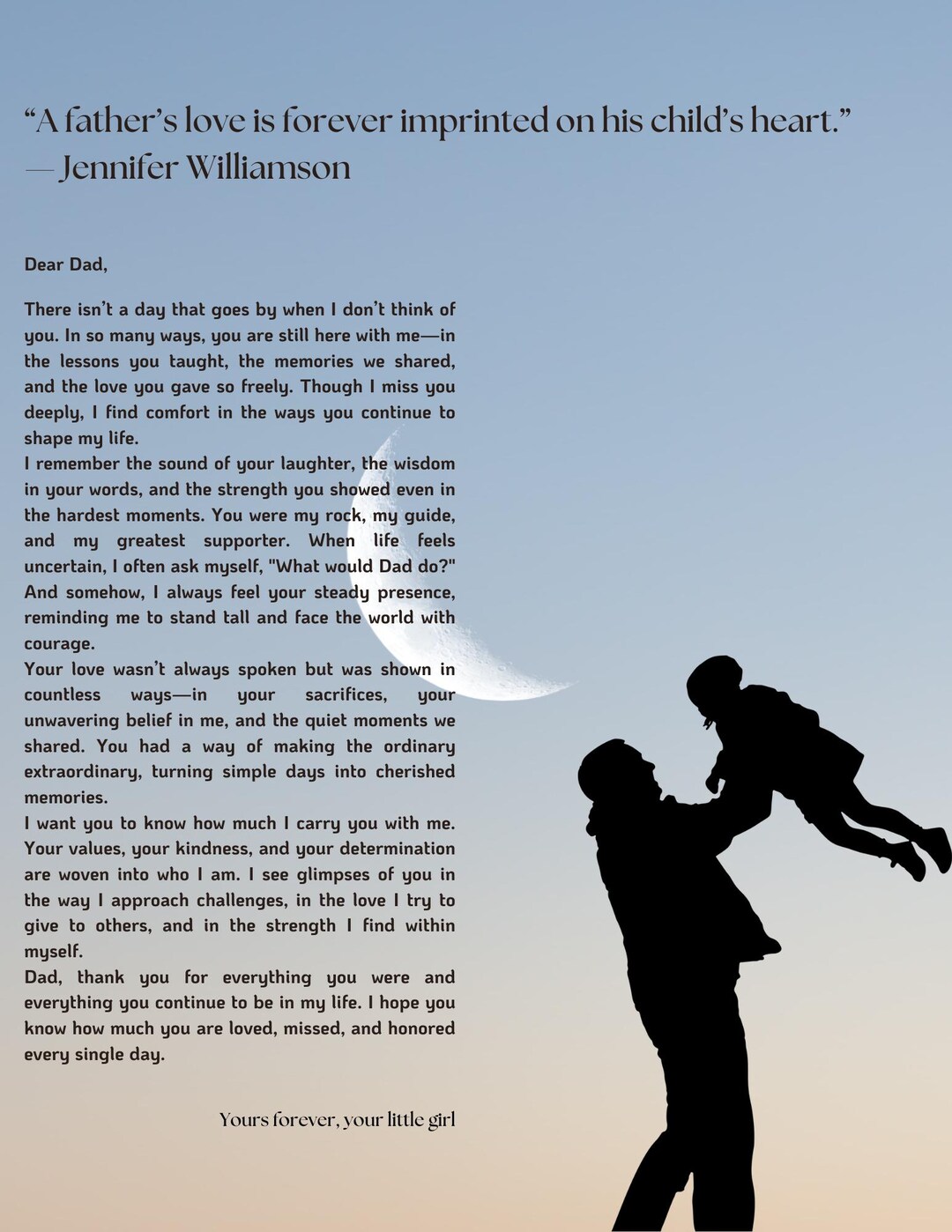 In Loving Memory of Dad - Printable Memorial Letter From Daughter - Etsy