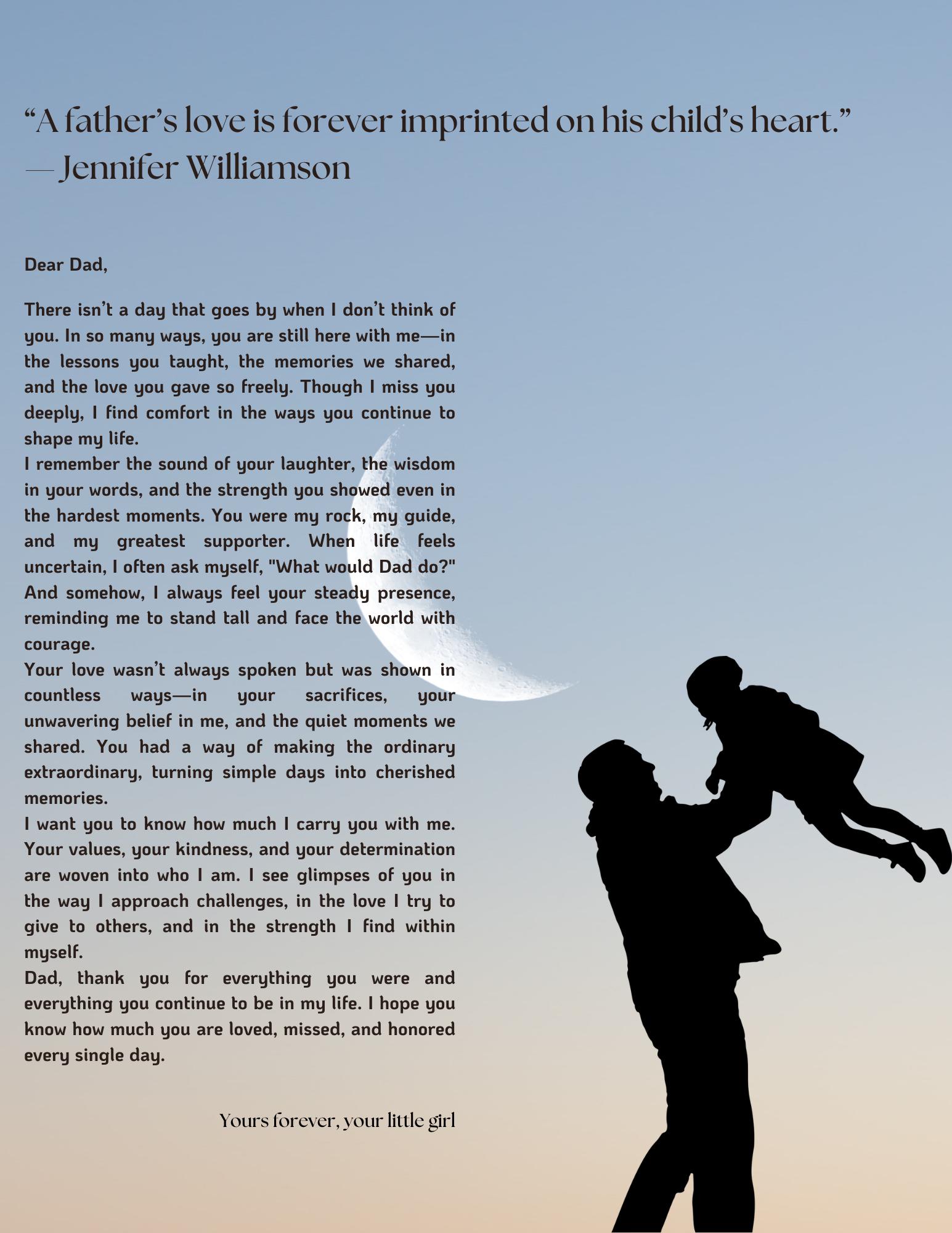 In Loving Memory of Dad - Printable Memorial Letter From Daughter - Etsy