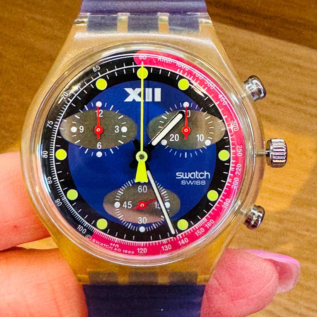Colorful Chronometer Swatch Watch Blue Chip SCK101 With Neon Accents ...