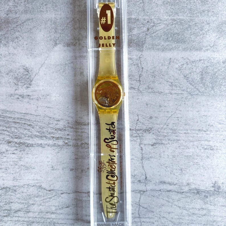 Vintage Iconic Swatch Watch GOLDEN JELLY Transparent Dial - Club ...