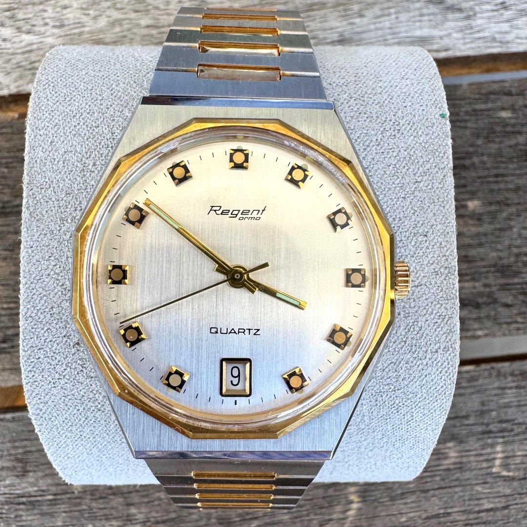 Vintage Regent Quartz Watch NOS Men's Retro Timepiece Two-tone Steel ...