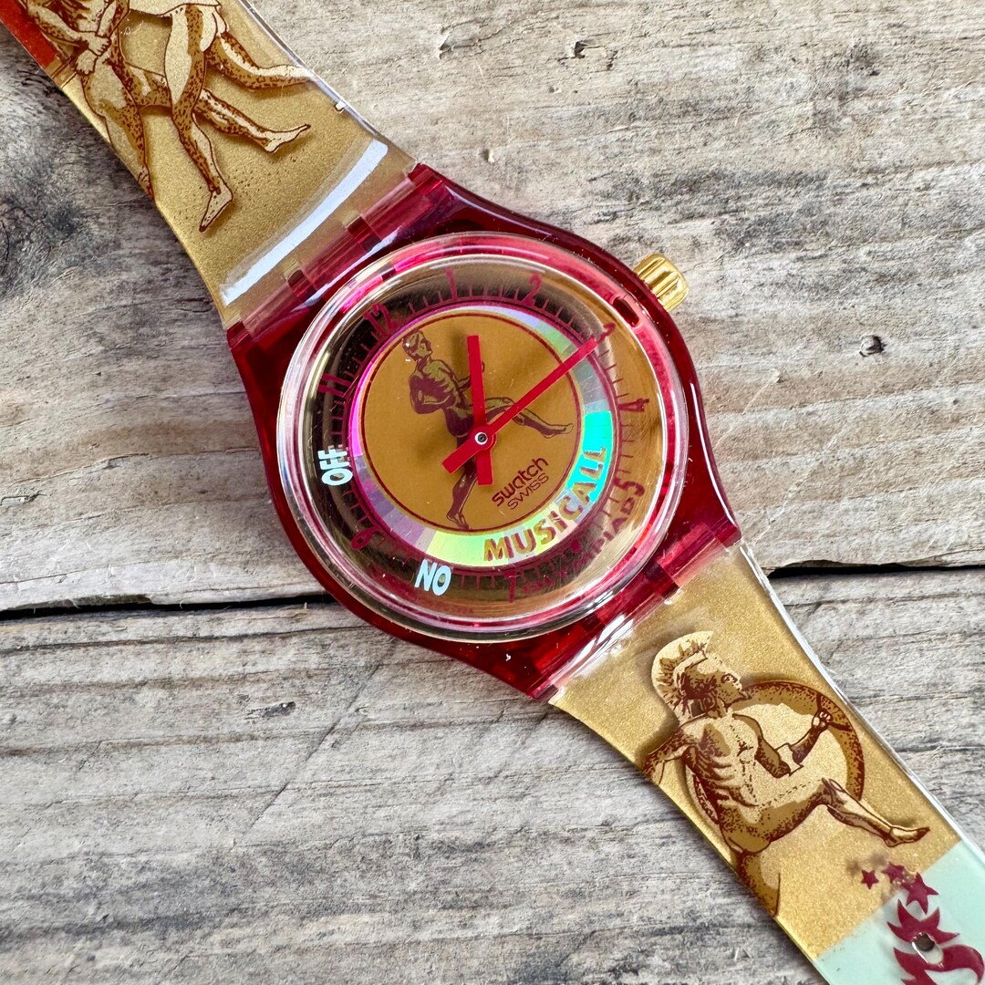Swatch Watch Musicall Olympia Special Dolichos Red and Golden - Etsy