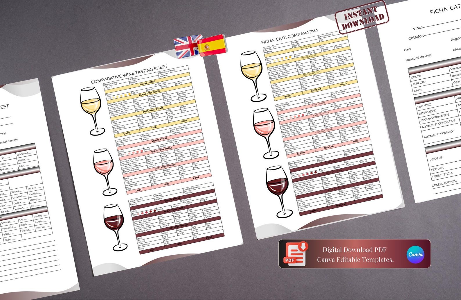 Printable Wine Tasting Sheets | 4-page Digital PDF | Español-english ...