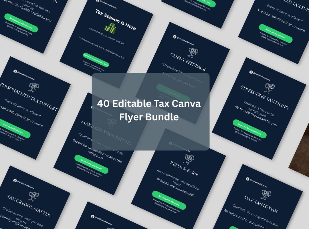 Editable Tax Prep Marketing Templates, Tax Flyer Canva Templates ...