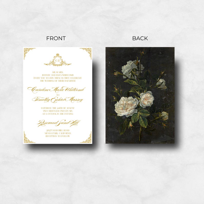 Anne | Wedding Invitation Suite, Dark Classy Floral Elegant, Printable Invitation, Editable ...