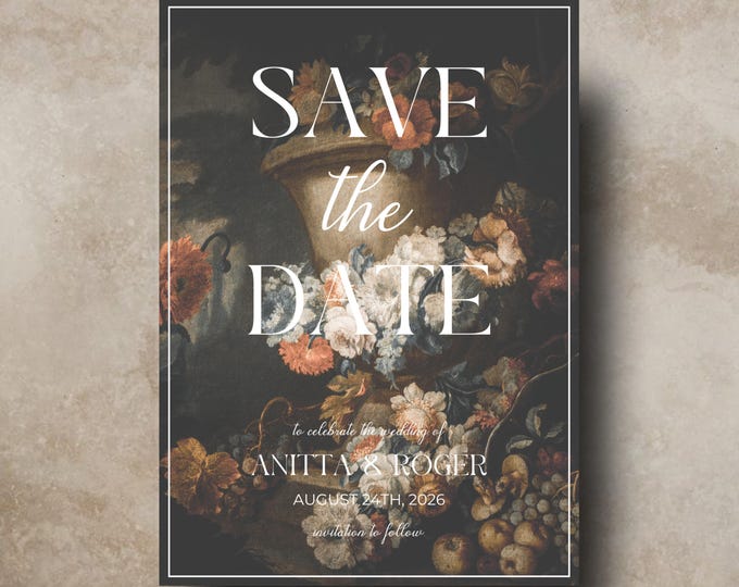 Lucia | Printed Moody Floral Save the Dates, Wedding Save the Date ...