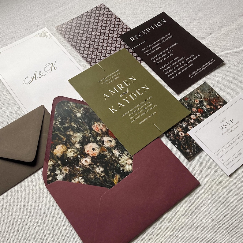 Amren | Printed Wedding Invitation Suite, Dark Moody Colorful Floral ...
