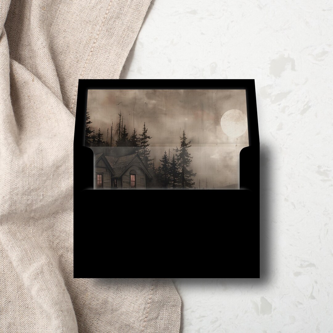 Haunted House | Printable Envelope Liner, Dark Moody Gothic Halloween ...