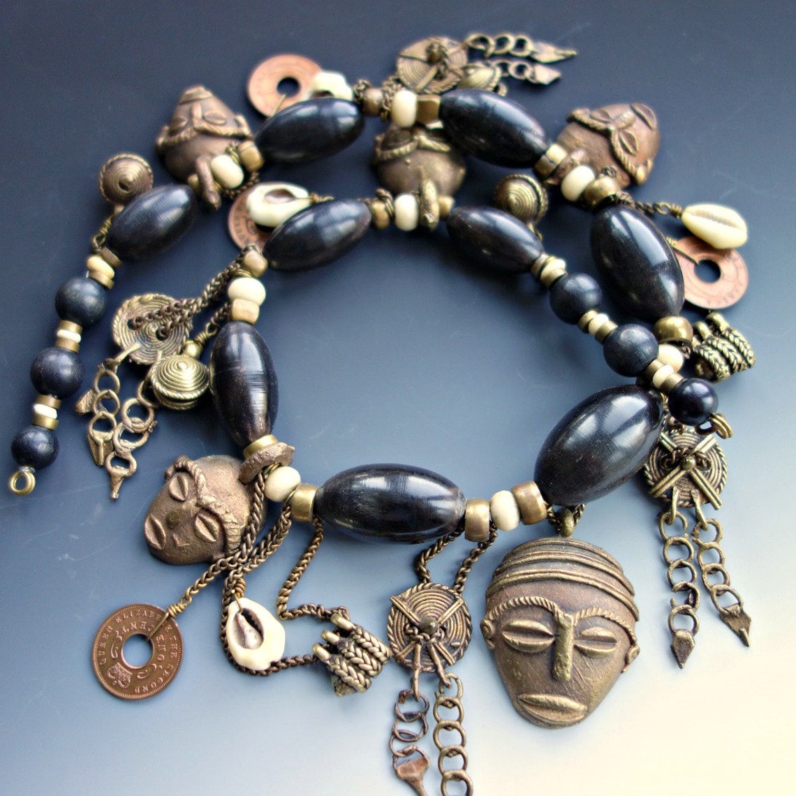 Vintage African Cast Brass Horn Shell Necklace - Etsy