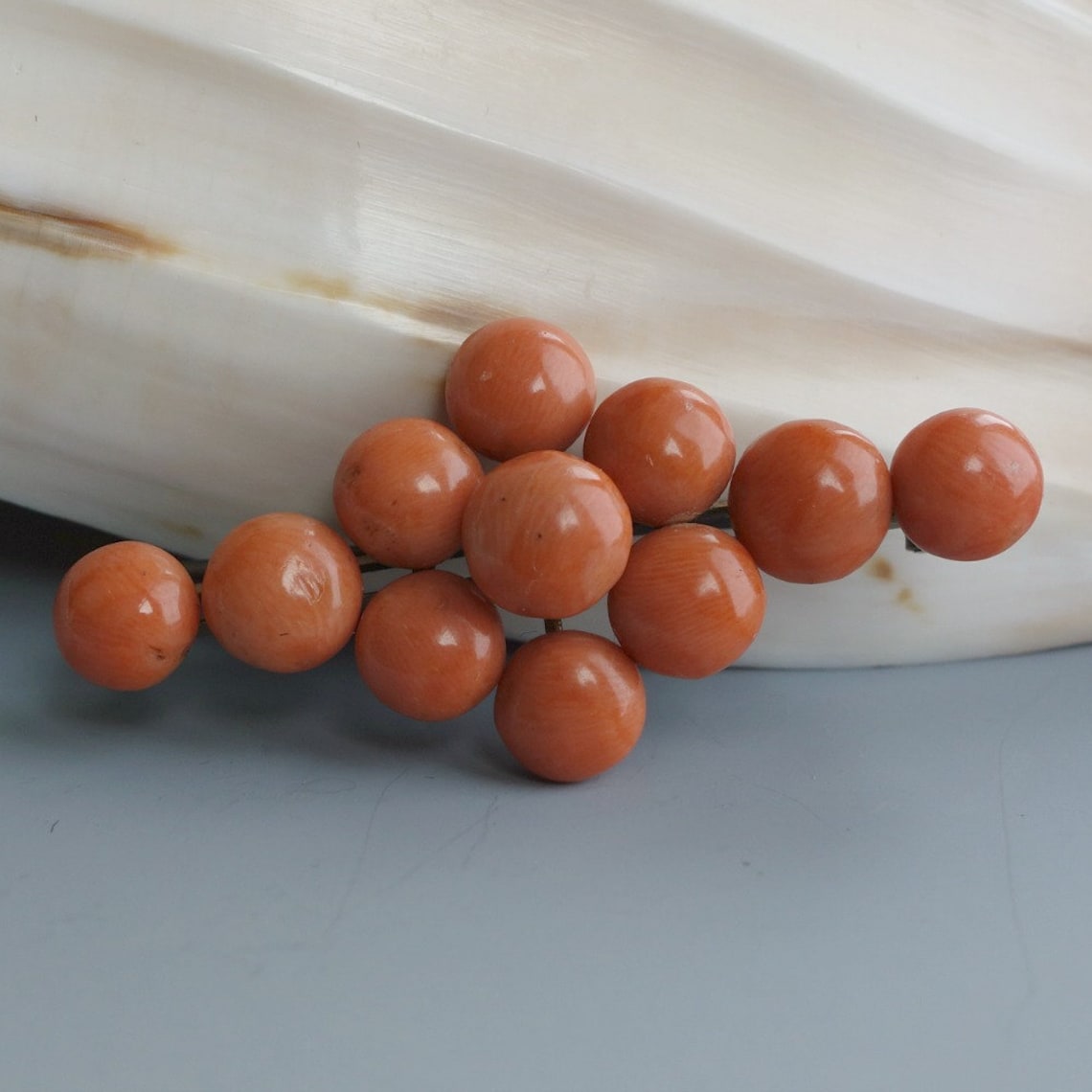 Victorian Italian Salmon Coral Button Brooch - Etsy