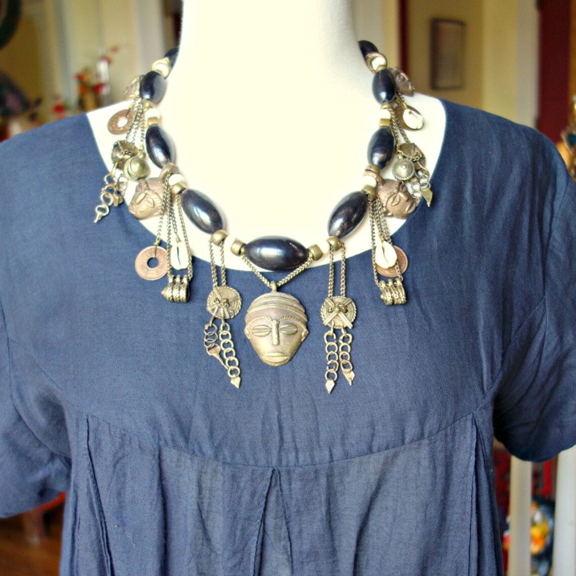 Vintage African Cast Brass Horn Shell Necklace - Etsy