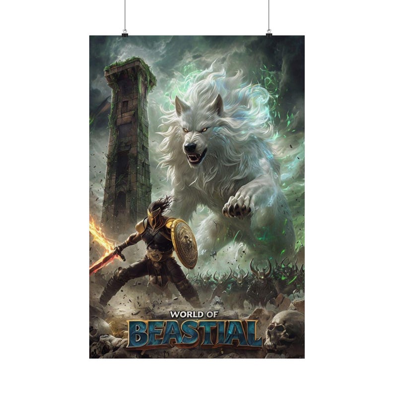 Spectral Wolf Knight Battle Poster, Fantasy Art Print - Etsy