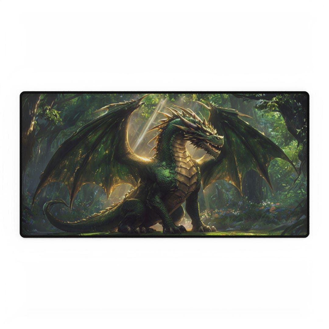 Desk Pad Mat Emerald Forest Dragon Desk Mat, Fantasy Dragon, Game Den ...