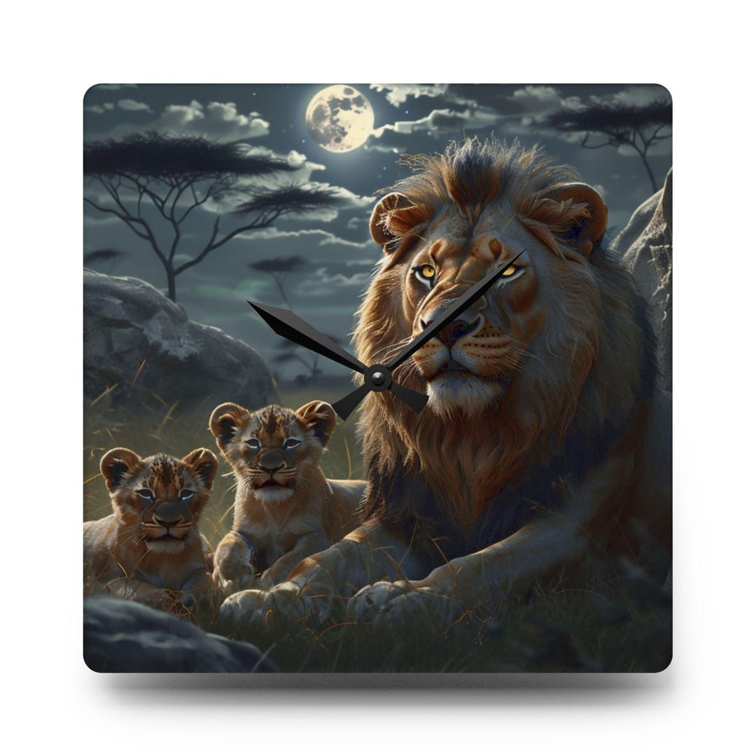 Clock, Wilderness Clock, Lion Acrylic Wall Clock - Wildlife Decor ...