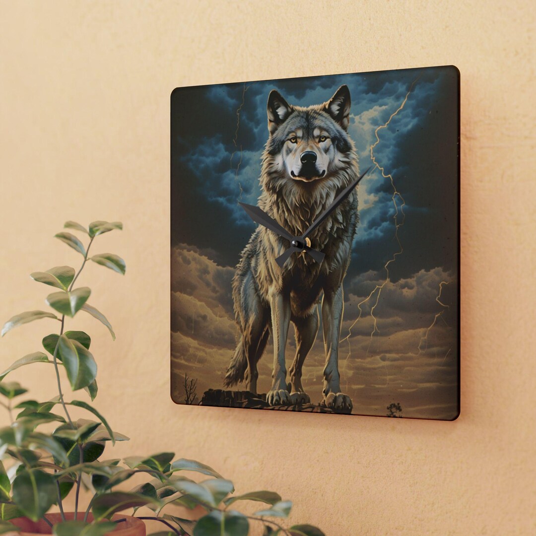 Clock Wall Clock Wilderness Clock Wolf Acrylic Wall Clock Wildlife ...