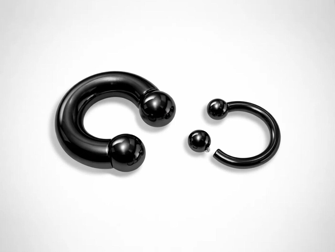 Black Titanium Prince Albert Ring: Horseshoe Circular Barbell (8G-00G ...