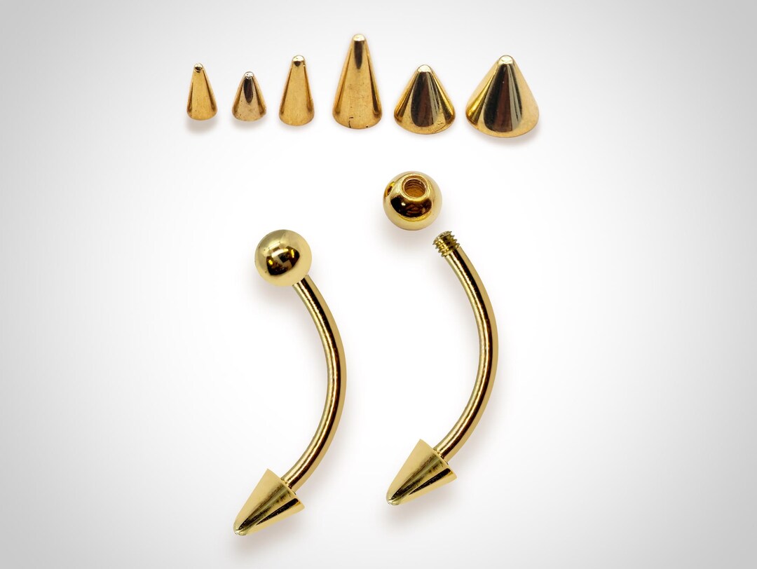 14K Solid Gold Vertical Labret Lip Piercing Curved Barbell Ball and ...