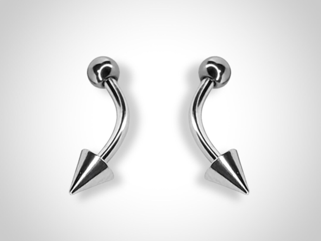 Titanium Angel Fangs Piercing Lip Jewelry 16g Curved Barbell With Ball and Spikes, Cones ...